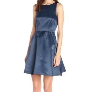 CeCe | Dresses | Cece Navy Blue Satin Mini Dress Fit Flare Bow Feminine ...